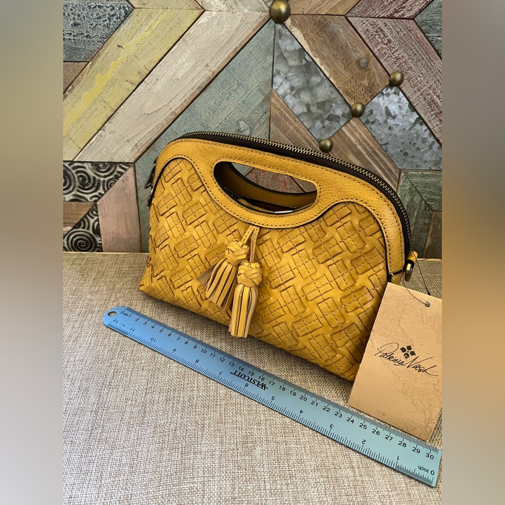 Patricia Nash Yellow Clutch with Woven Leather Design… - Gem